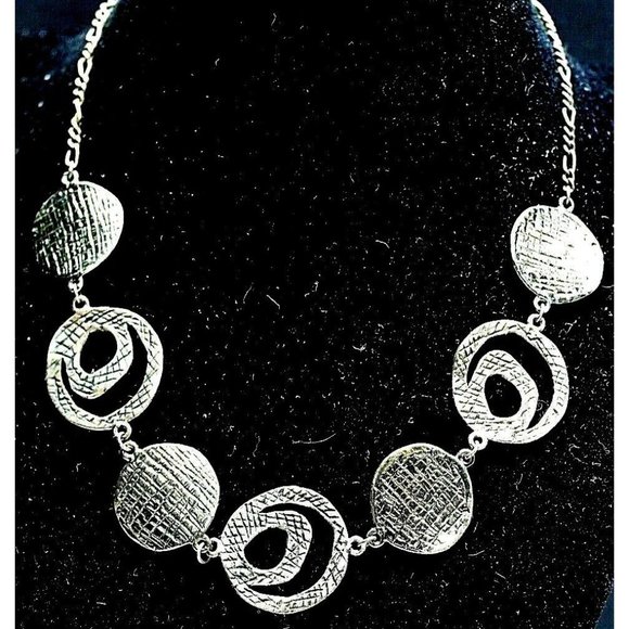 Designer | Jewelry | Silver Metal Bead Necklace Swirl Circle Textured ...